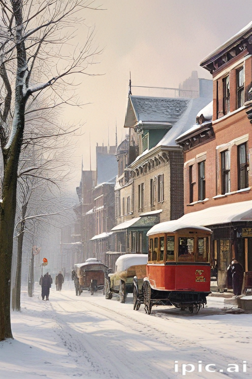 Charming Winter Street Scene with Vintage Cars and Snow-Covered Buildings