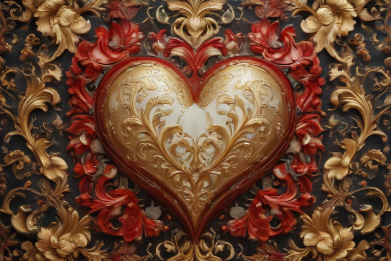 Exquisite Heart Design Surrounded by Intricate Floral Patterns and Details