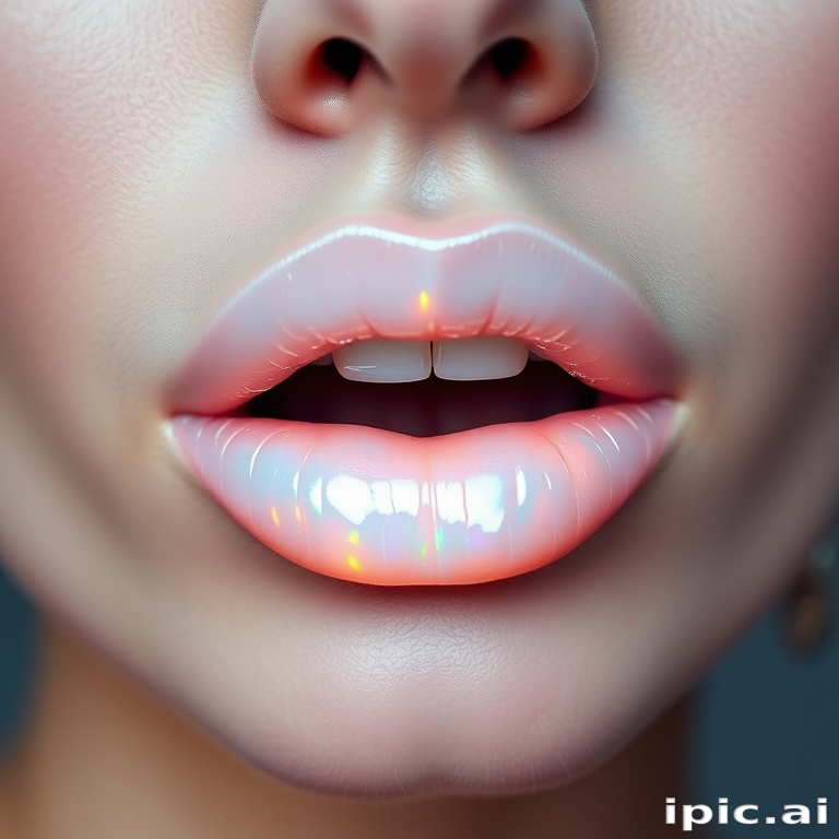 Close-Up of Glossy Lips Highlighting the Beauty of Natural Elegance