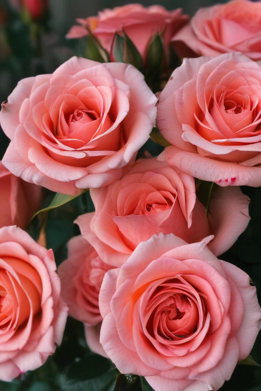 A Beautiful Bouquet of Soft Pink Roses in Full Bloom Together.