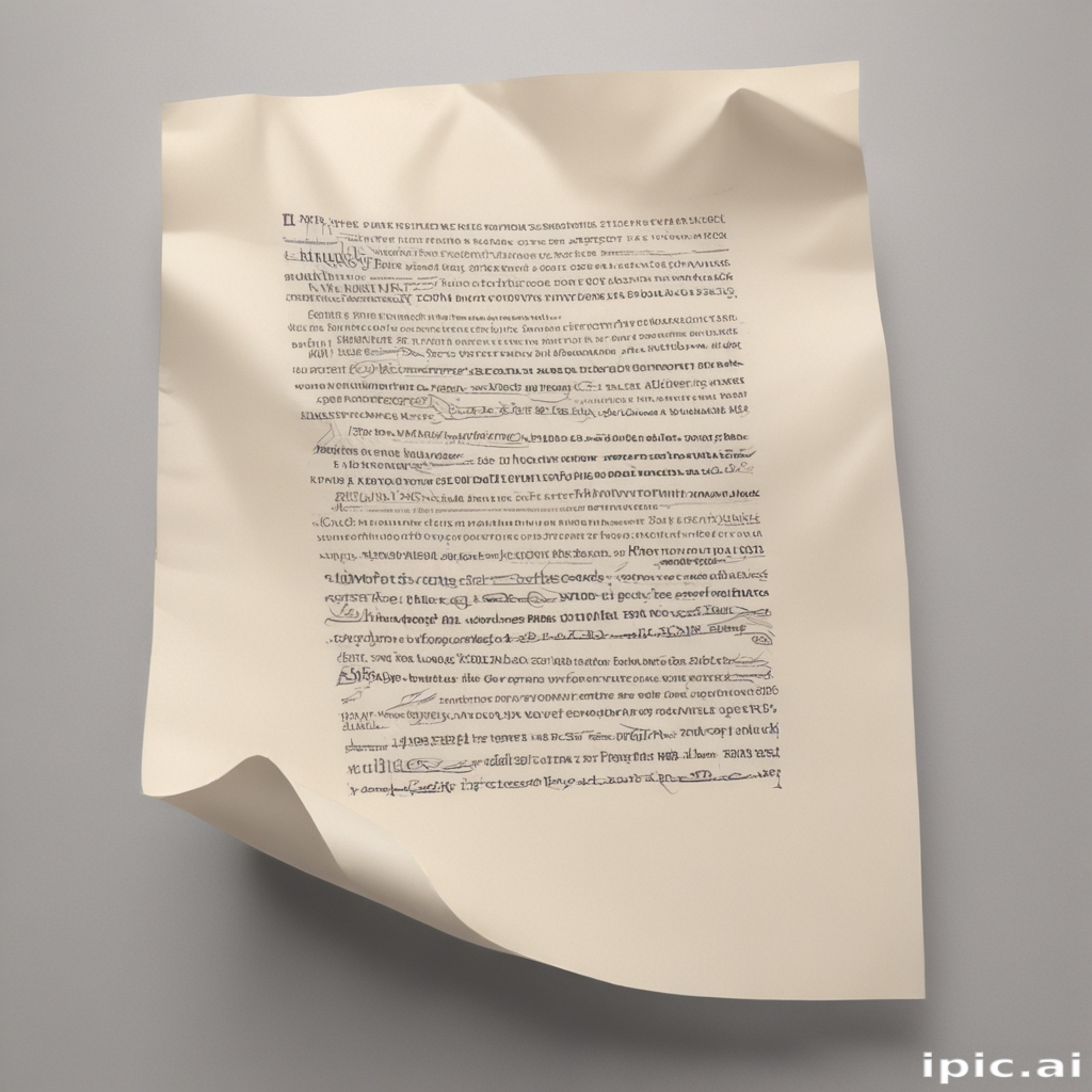 Crumpled Page with Indecipherable Text and Artistic Scribbles on Surface.