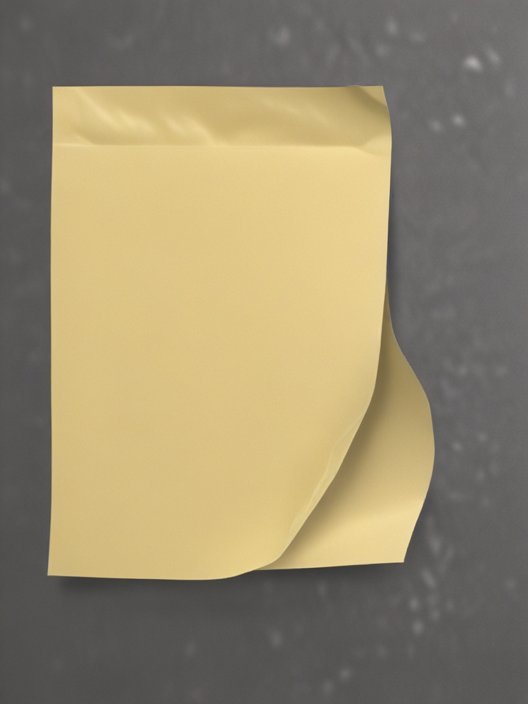 A Wrinkled Yellow Sticky Note Stuck on a Dark Gray Surface.