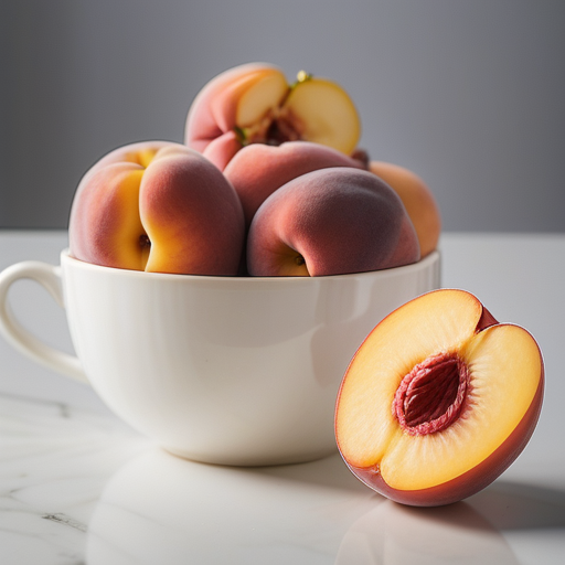 Vibrant and Juicy Peaches Arranged Beautifully on a Soft Blue Background