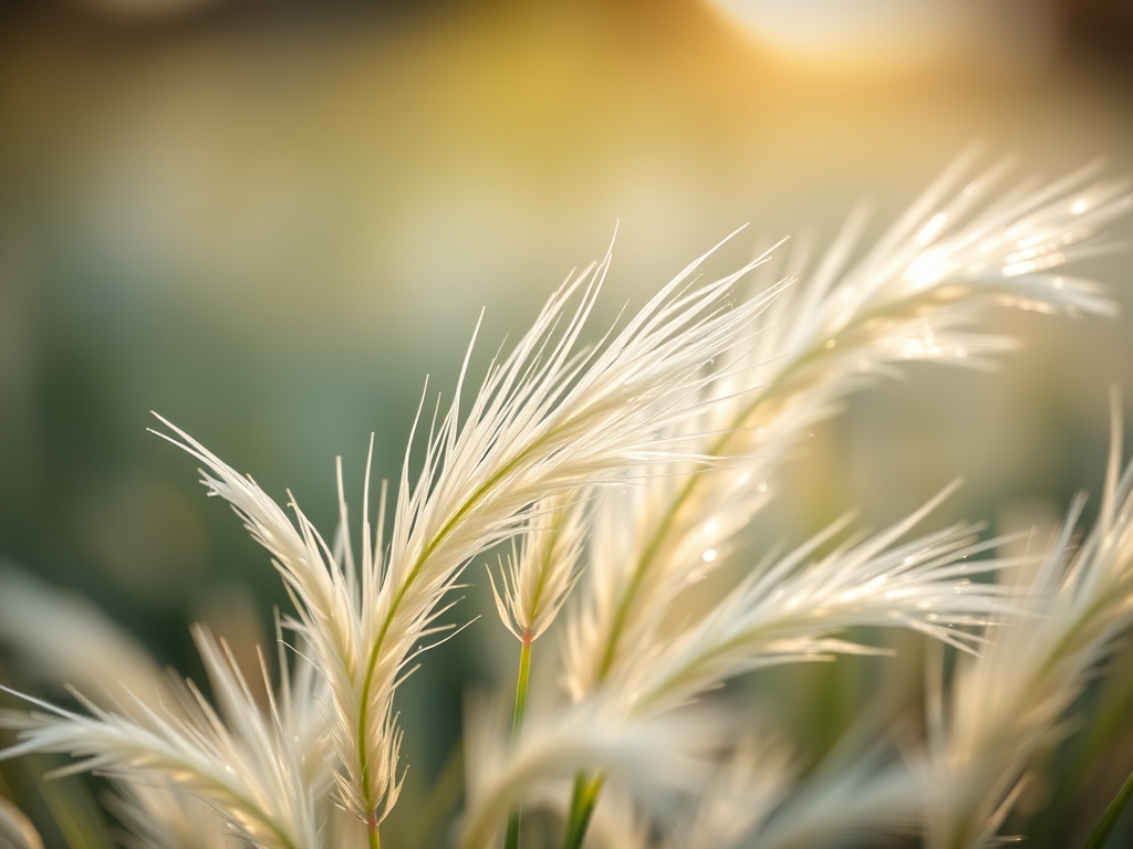 Golden Light Illuminates Delicate Grass Blades in a Serene Landscape
