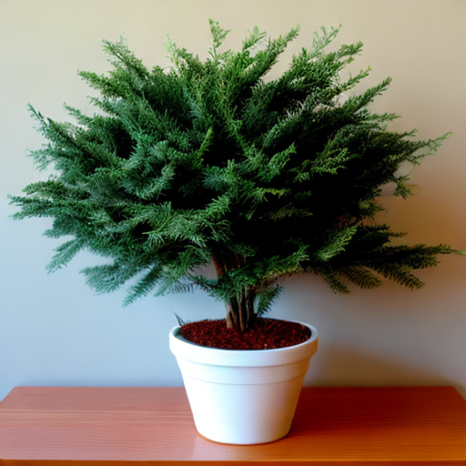 A potted yew on a church pew