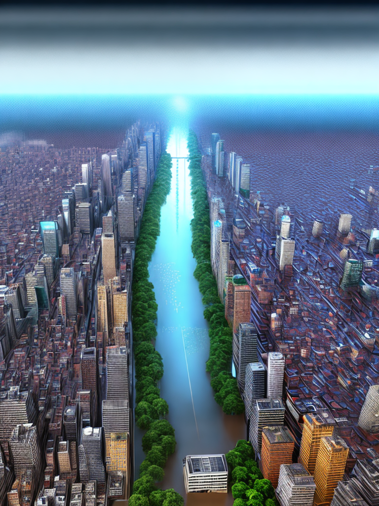 City in a big flood. Digital art