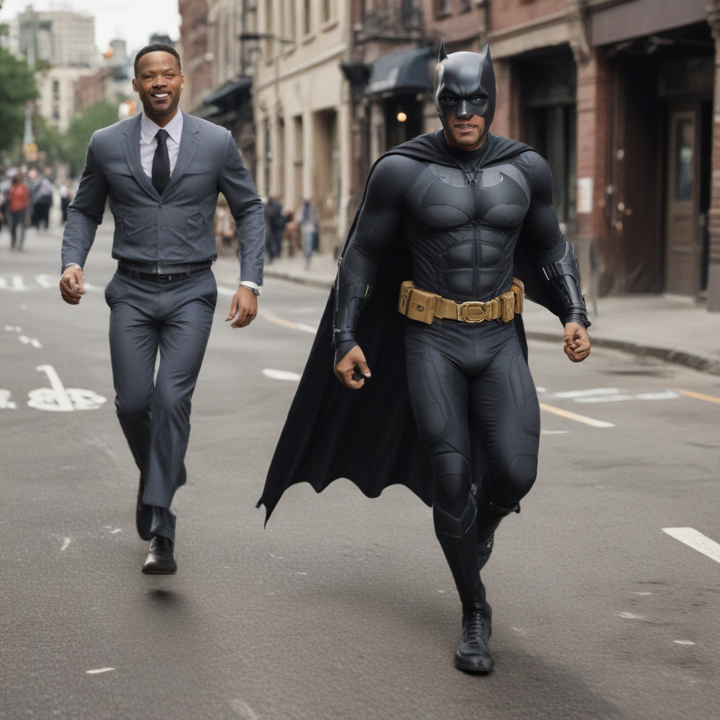 batman running with Will Smith