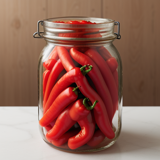 A Vibrant Jar Filled with Fresh Red Chili Peppers Ready for Cooking