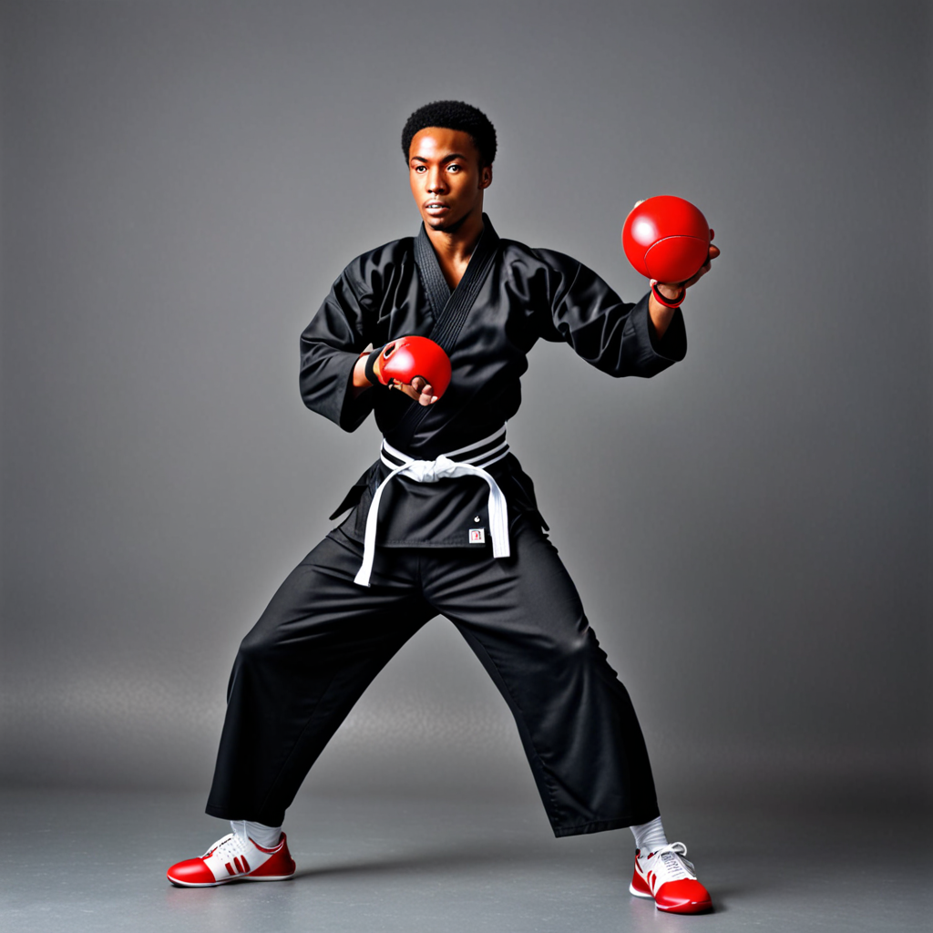 black martial artist doing karate and basketball