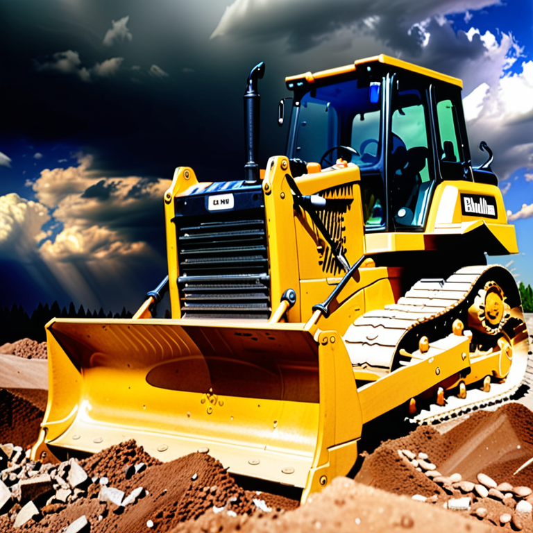 Powerful Bulldozer Operating on a Construction Site Under Dramatic Skies