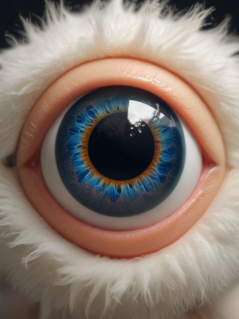Close-Up of a Fluffy Creature with an Intriguingly Colorful Eye