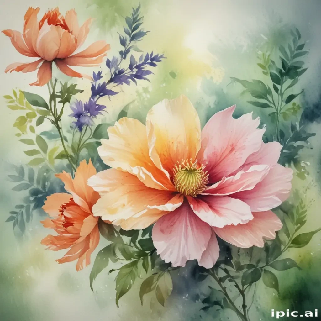 Beautiful Watercolor Floral Arrangement Featuring Vibrant Blooms and ...