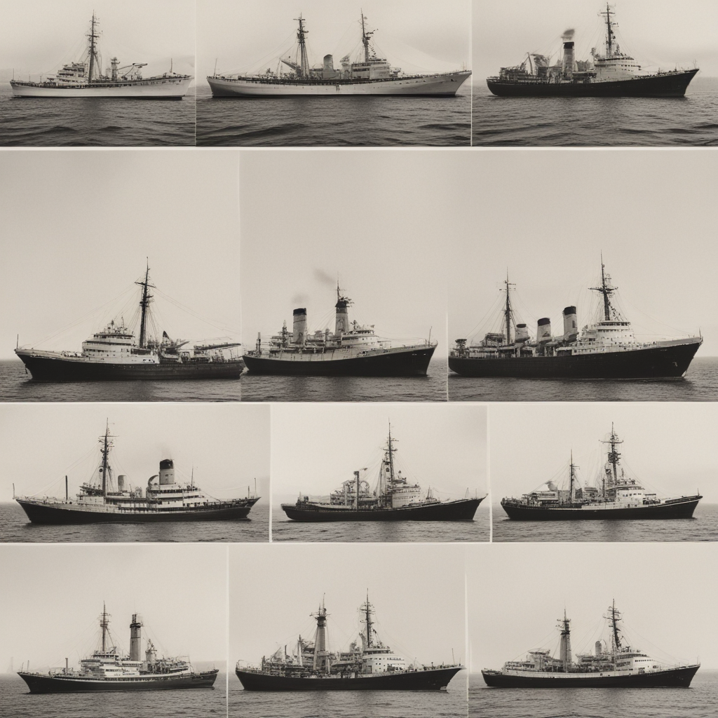 collage photo of evolution of ships