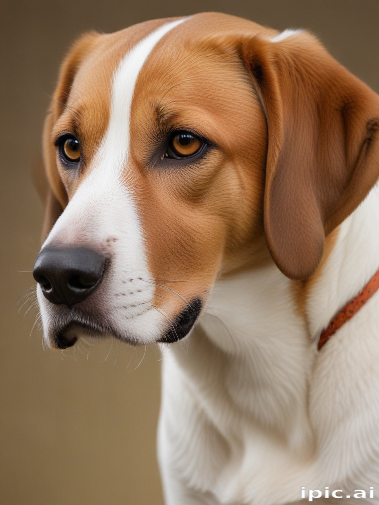 Close-Up Portrait of a Beagle with Beautiful Brown and White Fur