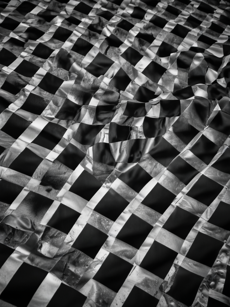 Abstract Black and White Patterns of Crumpled Fabric in a Grid Formation