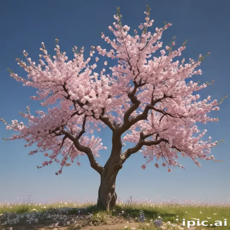 A Beautiful Cherry Blossom Tree in Full Bloom Against a Clear Sky.