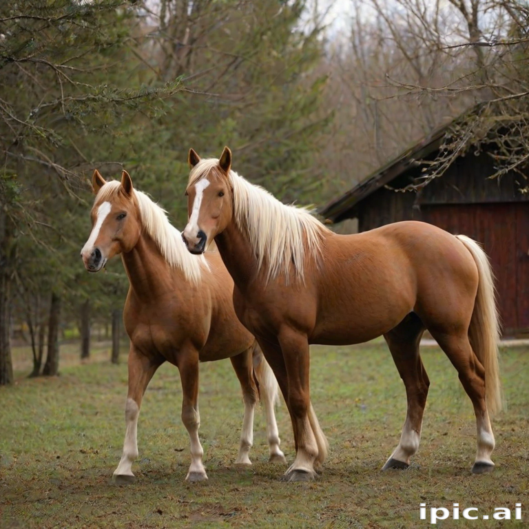 Two Beautiful Horses Standing Together in a Serene Natural Environment