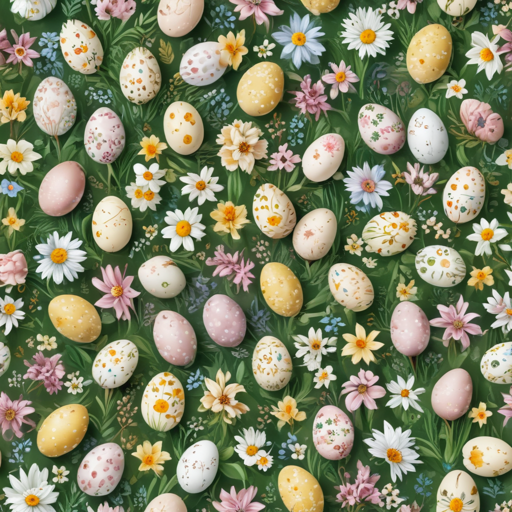 joyfull easter on spring background with spring flowers and eggs