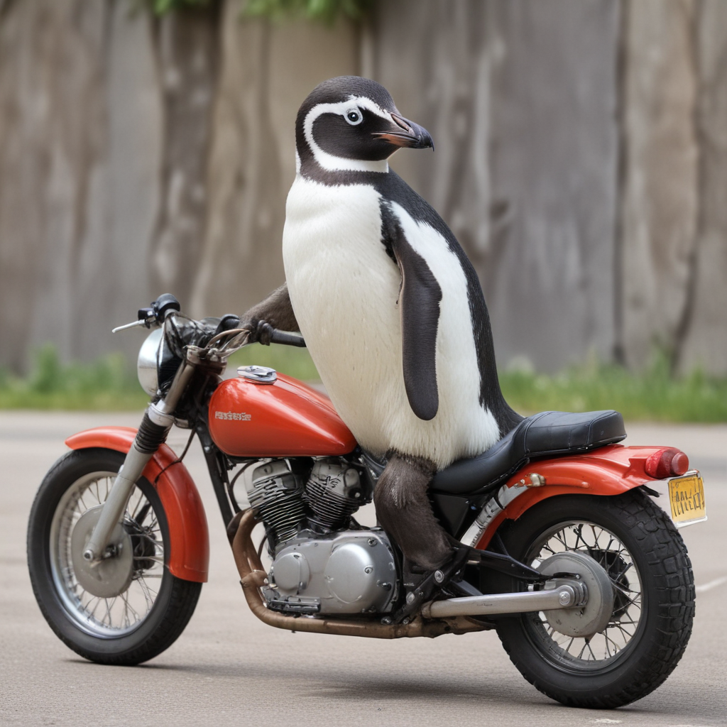 penguin riding a motorcycle