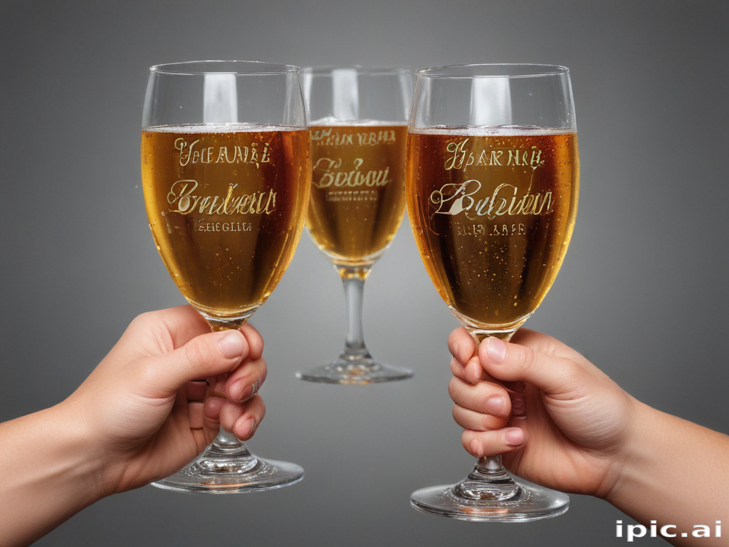 Three Cheers: Celebratory Toast with Engraved Glasses of Sparkling Beverage