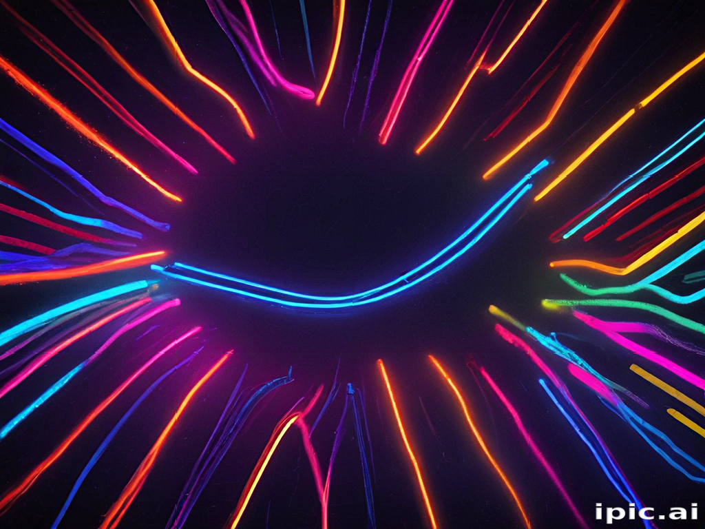 Vibrant Neon Lines Radiating from a Central Point in Dynamic Motion