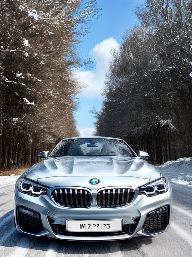 Xmas scene outdoors with soft falling snow on beautiful BMW with text ...