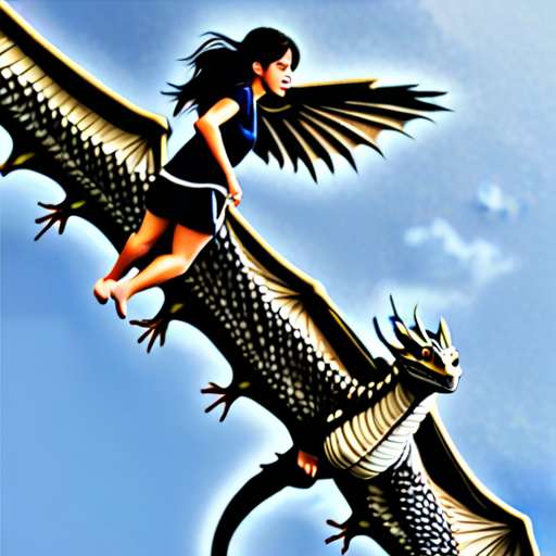Hot Brunette flying on a dragon