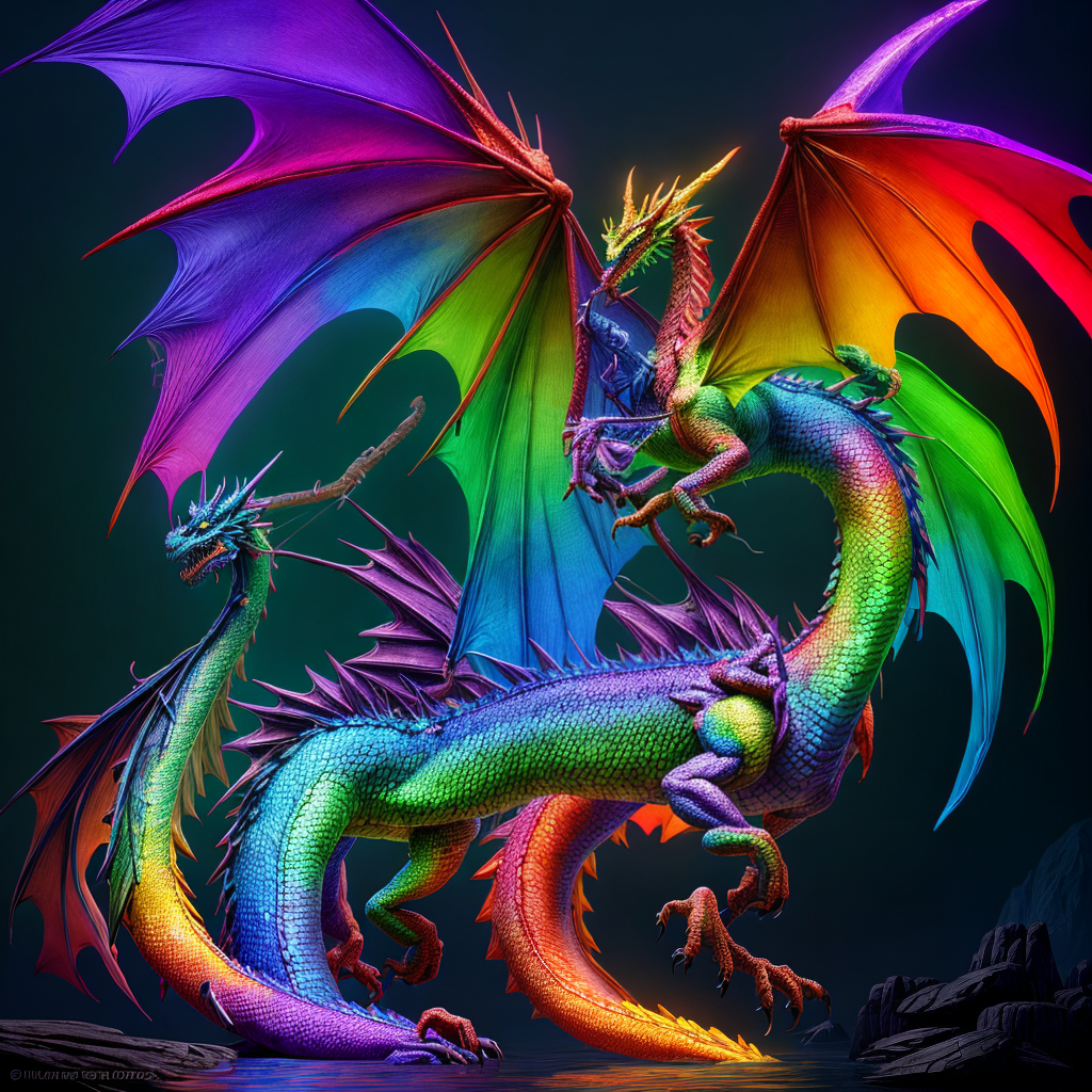 Rainbow Dragon, digital art, 4k, HD, detailed render, defined features ...