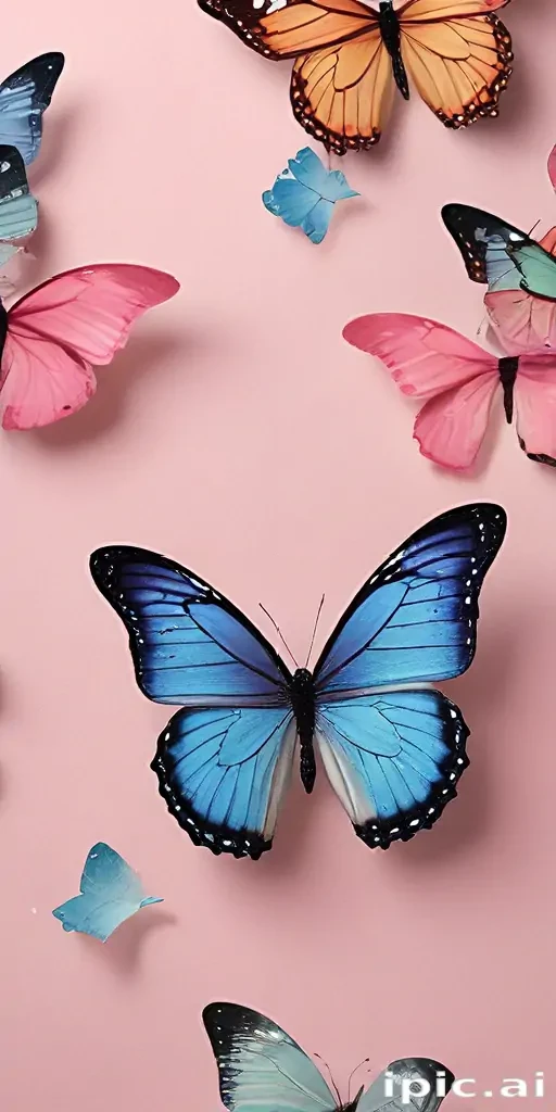 A Colorful Collection of Beautiful Butterflies on a Soft Pink Background