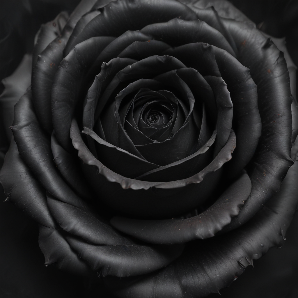 A Stunning Close-Up of a Deep Black Rose Against a Dark Background.