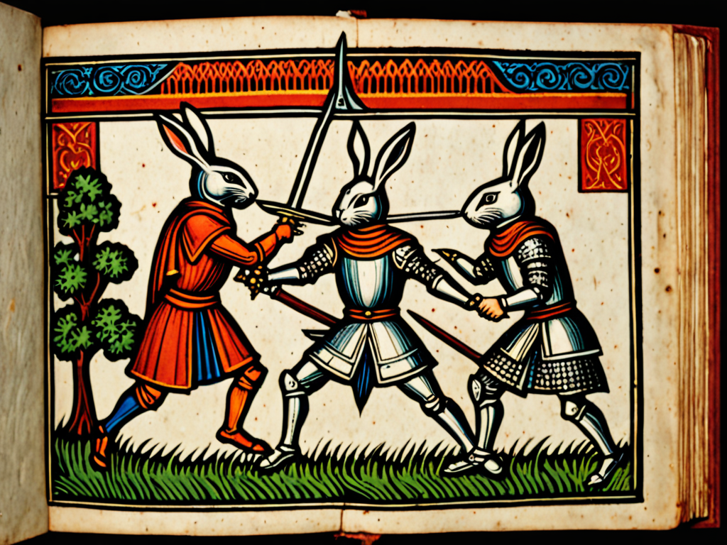 sacra marginalia medeival rabbits fight a knight