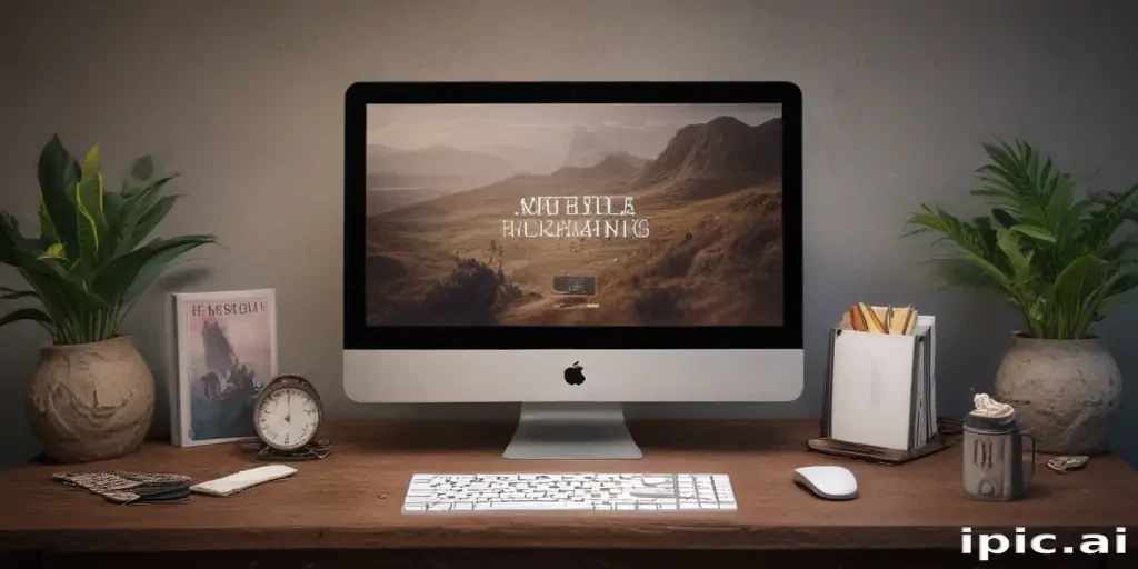 Cozy Workspace Setup Featuring a Scenic Landscape on Computer Screen