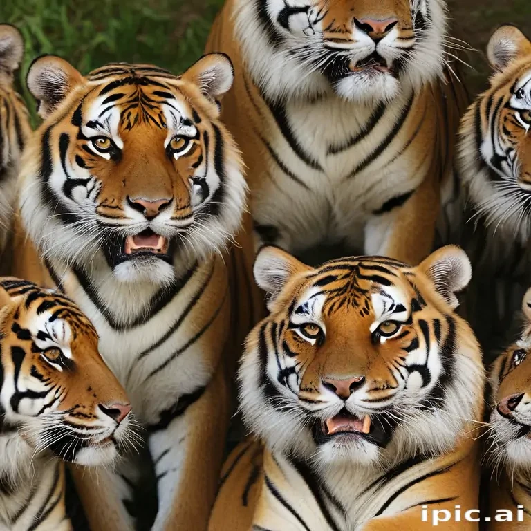 Group of Majestic Tigers Displaying Their Striking Features and Expressions