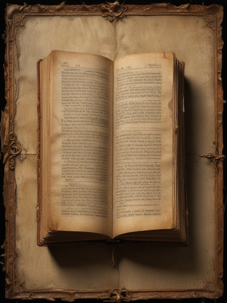 Ancient Open Book Displaying Intricate Text on Yellowed Pages