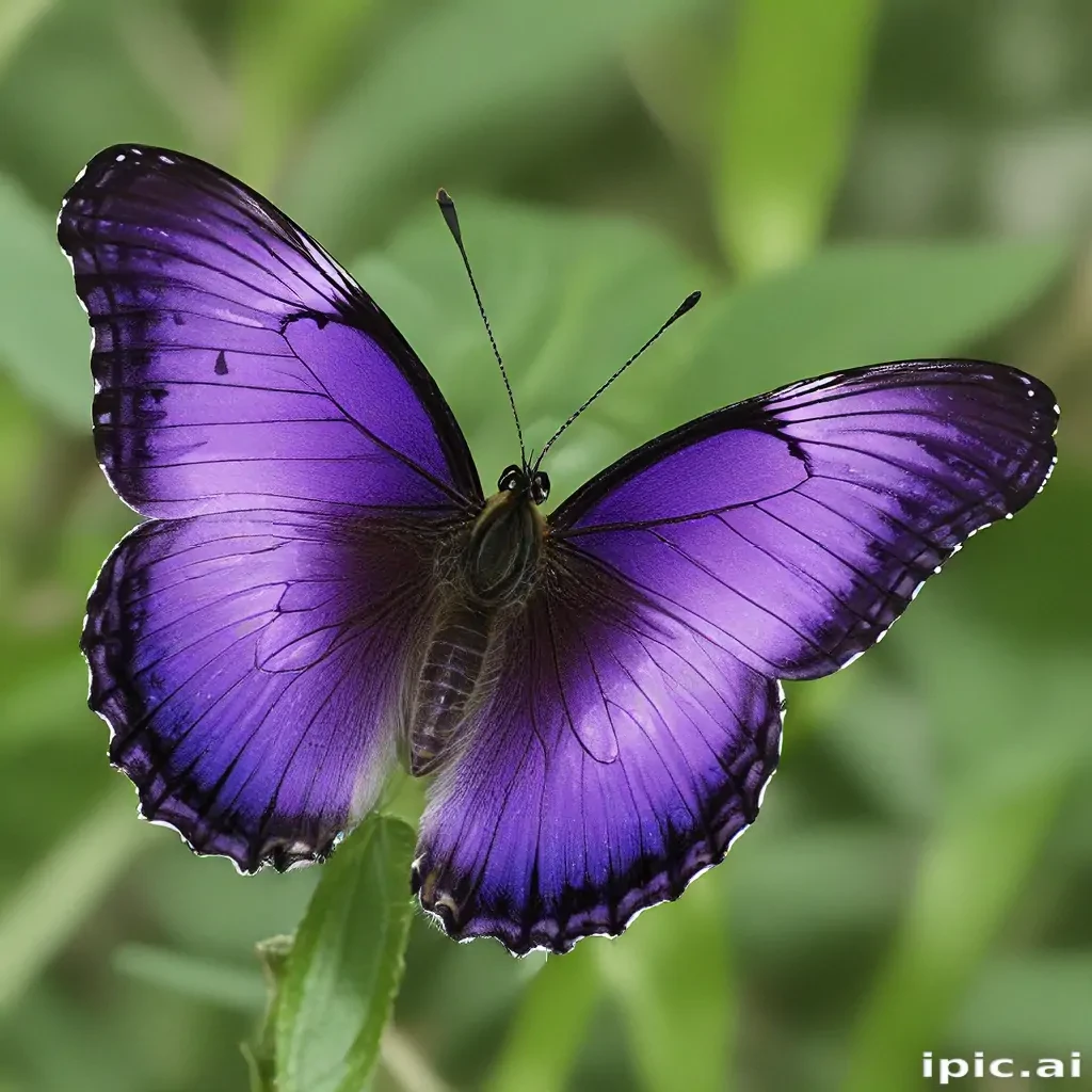 A Stunning Purple Butterfly Resting Gracefully on Green Leaves.
