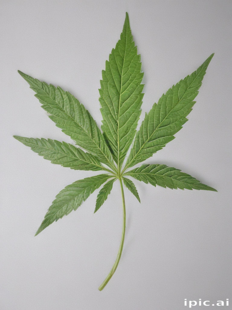 A Large Green Cannabis Leaf Displayed on a Light Gray Background.