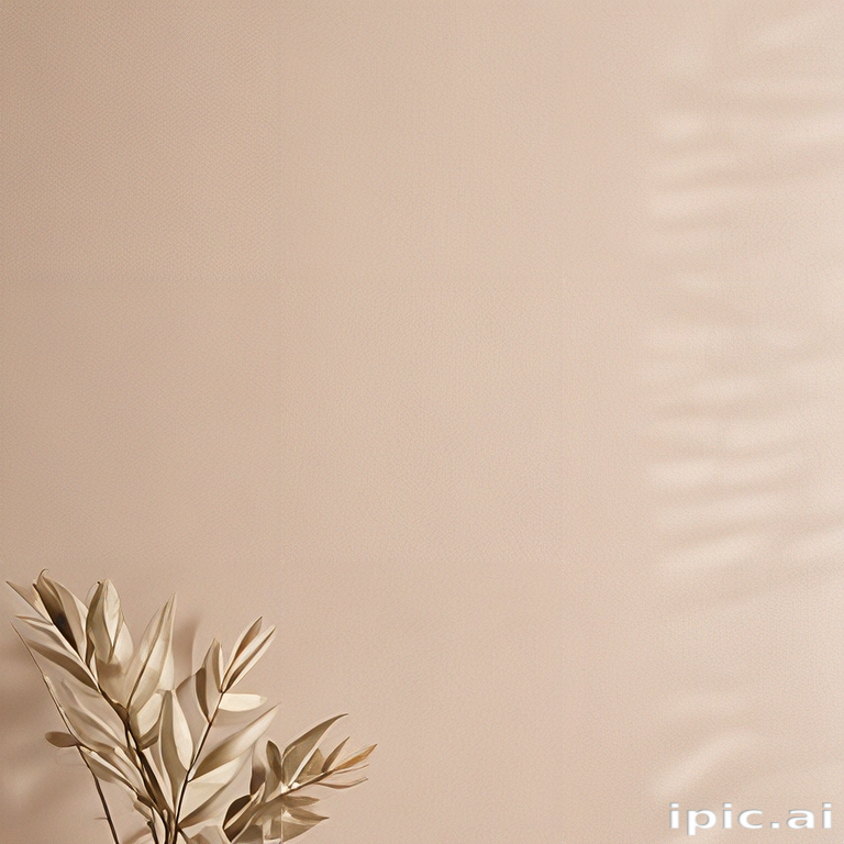 Soft Beige Background with Delicate Leaves and Gentle Shadow Play