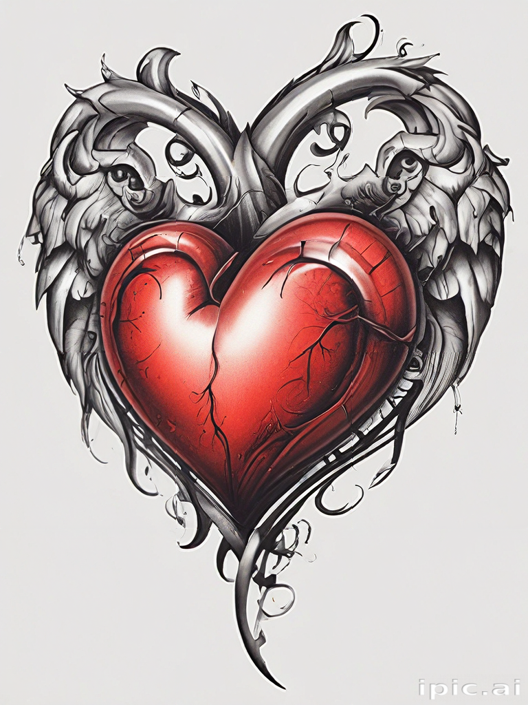 Intricate Heart Design with Wings, Symbolizing Love and Resilience in Art