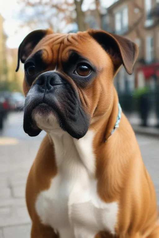 A Charming Portrait of a Playful Boxer Dog in the City.