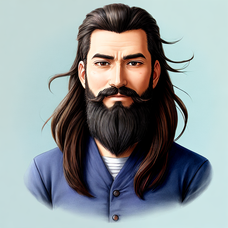 ghibli anime style avatar picture for a man with a beard, long hair and ...