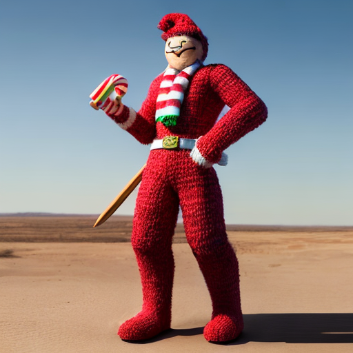 Hyper realistic human like ginger bread man with a candy cane as a sword