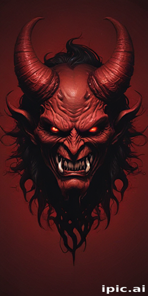 Intense Portrait of a Sinister Red Demon with Fierce Expression