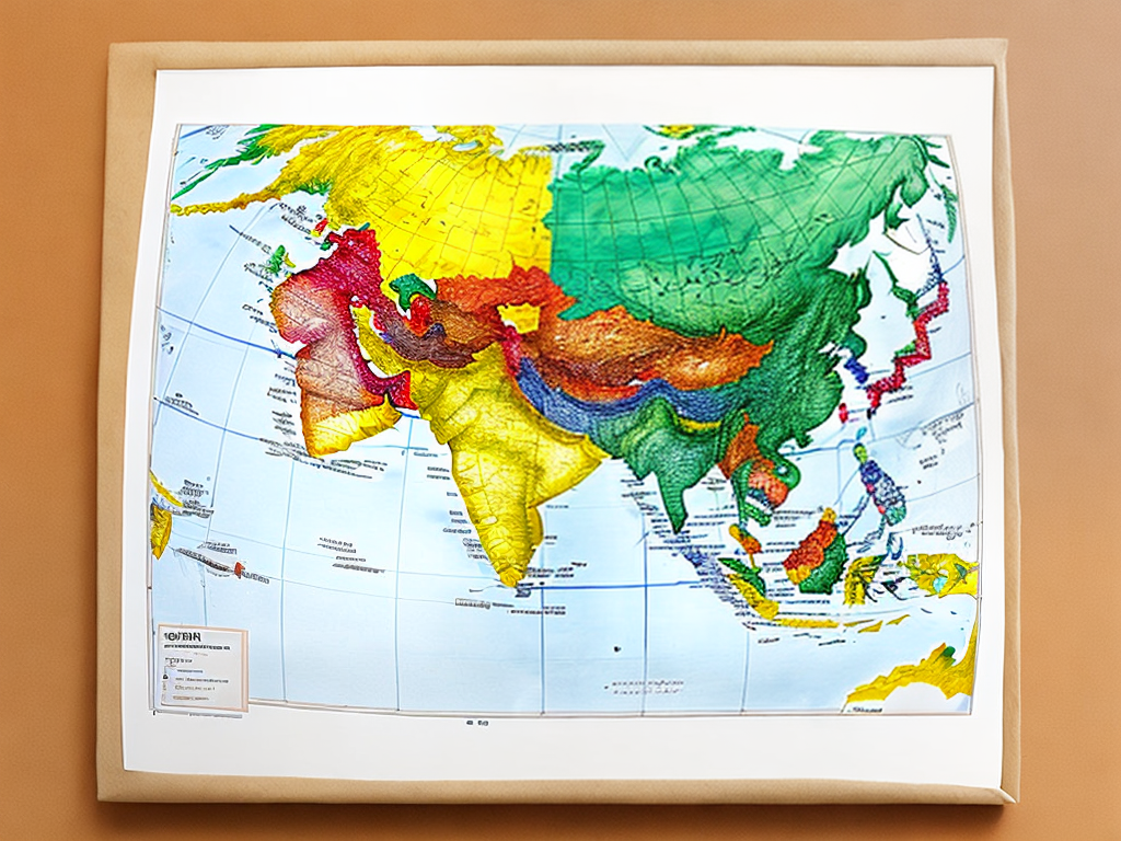 Analog Map of Asia on a parchment paper
