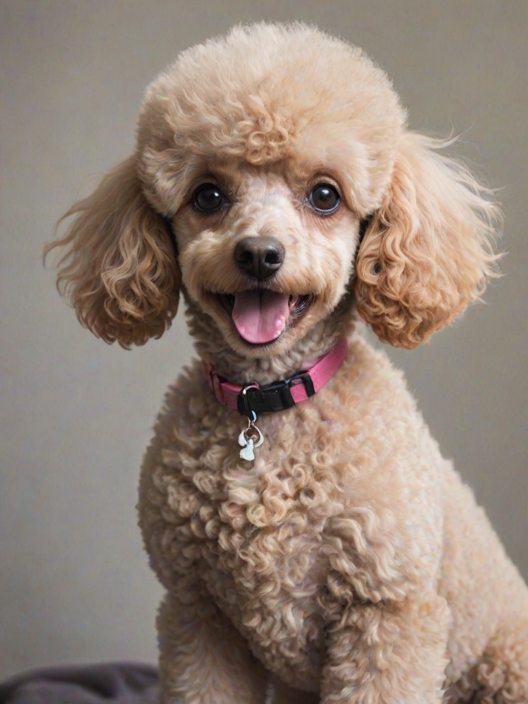 Adorable Fluffy Poodle with Playful Expression and Pink Collar Smiling ...