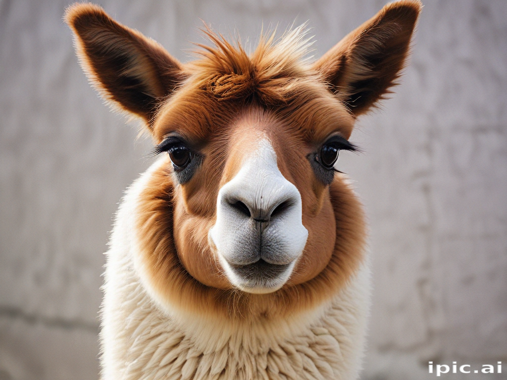 A Close-Up Portrait of a Curious and Friendly Llama Smiling Gently.