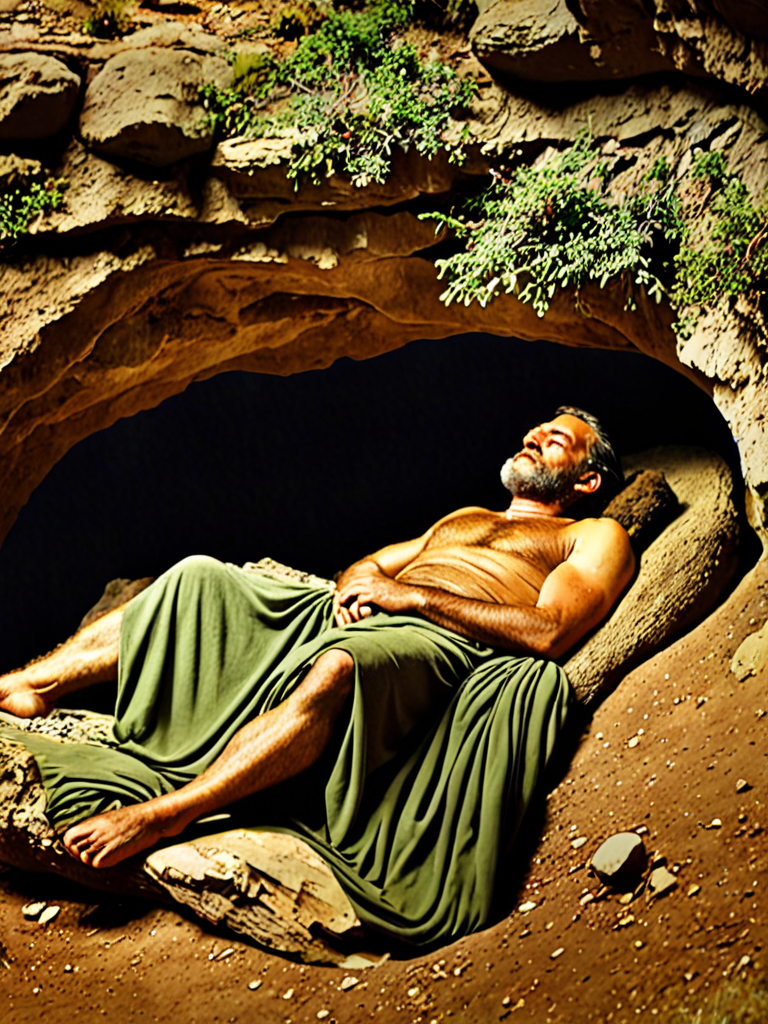 Prophet Elijah sleeping in the cave