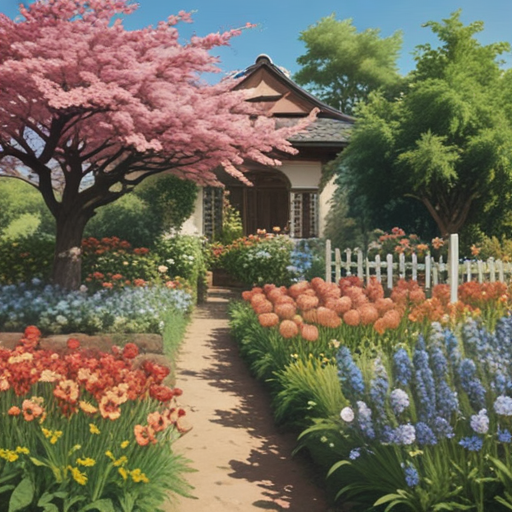 Anime art style, flower garden, landscape
