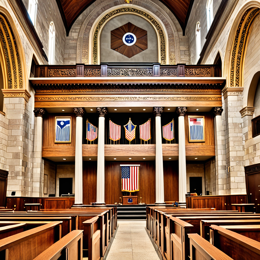 synagogue bimah with israel and american flags