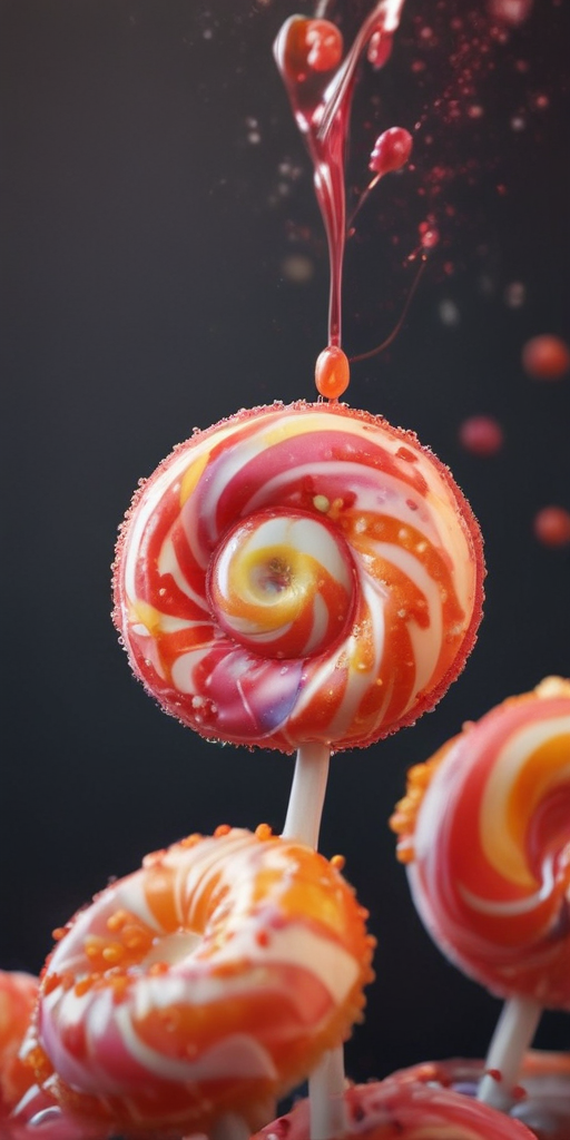 Colorful Swirl Lollipops with Vibrant Drizzle Creating Sweet Visual Delight