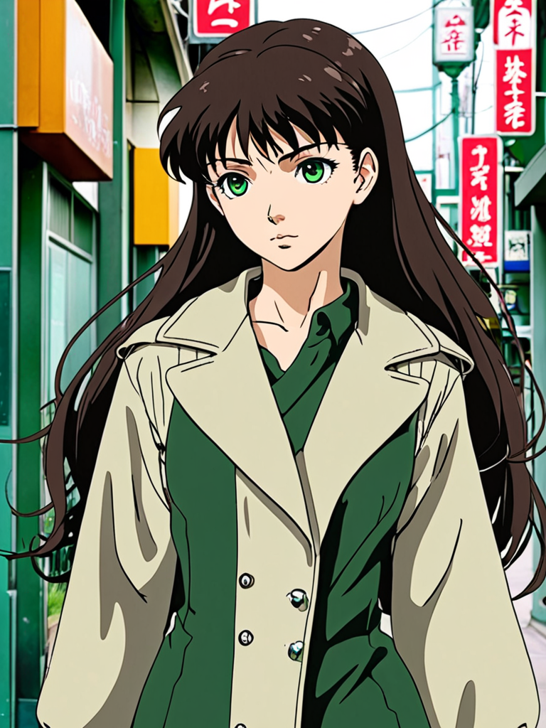 girl, manga, ghibli, cute, anime, long curly brown hair, dark green ...